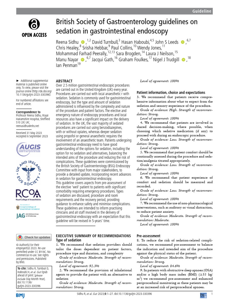 BSG Guidelines on Sedation for Endoscopy | PDF | Midazolam | Endoscopy