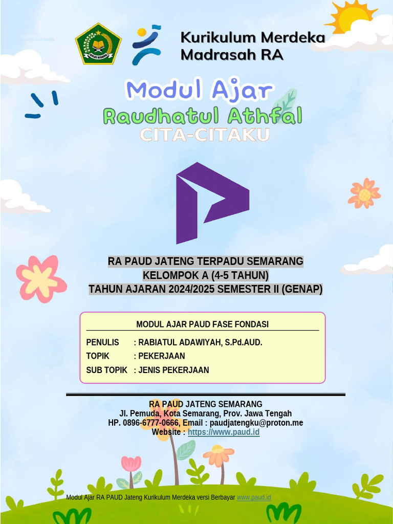 Modul Ajar PAUD Pekerjaan 4-5 Tahun | PDF