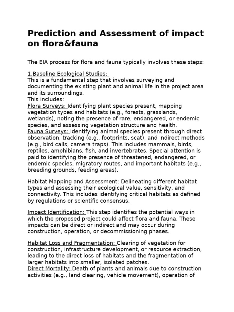 Prediction and Assessment of Impact On Flora&Fauna | PDF | Habitat ...