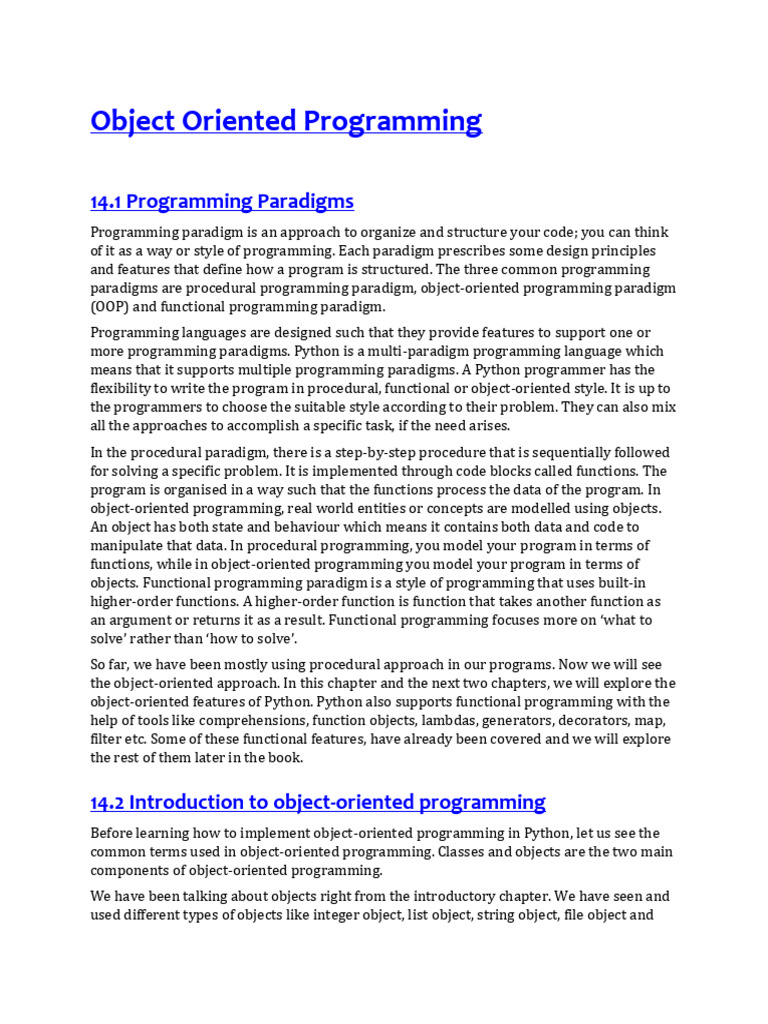 Object Oriented Programming | PDF | Class (Computer Programming ...