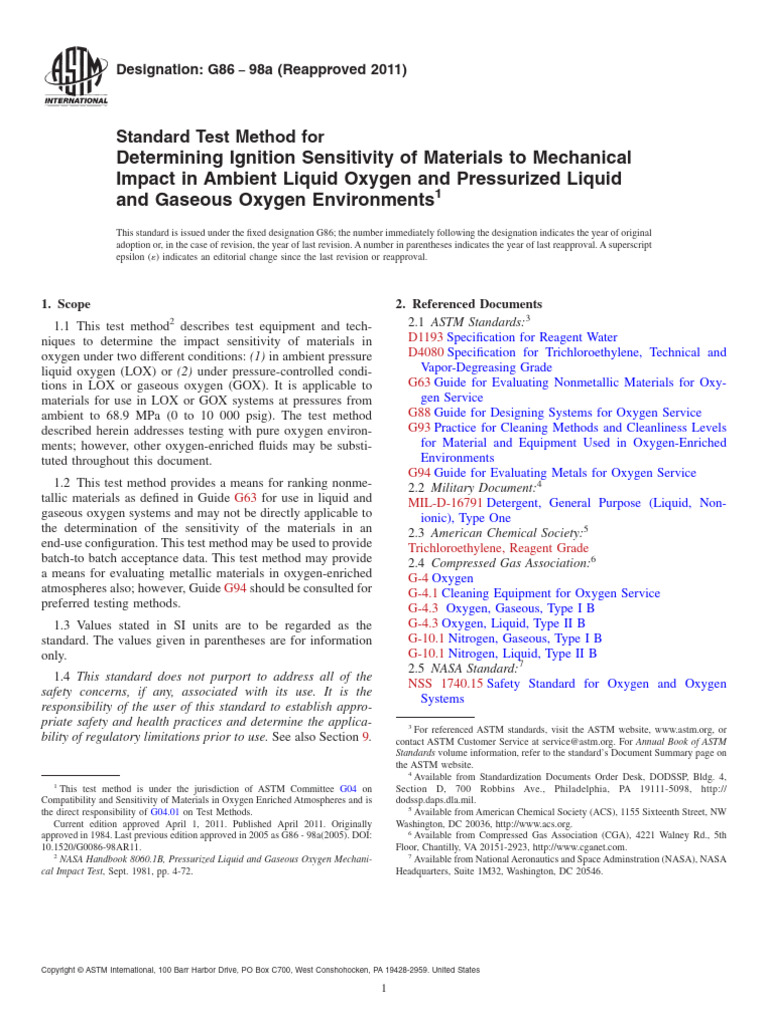 G 86 - 98a (2011) - Determination Ignition Sensitivity LO & Pressurized ...