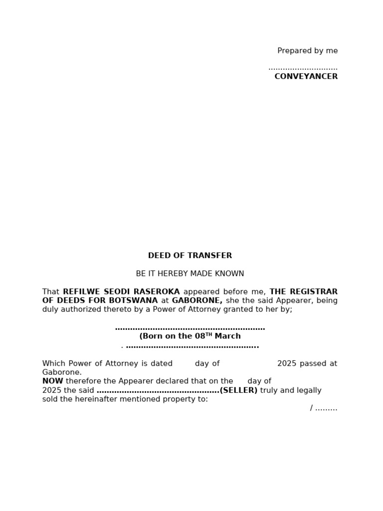 Botswana Property Deed of Transfer | PDF | Deed | Justice