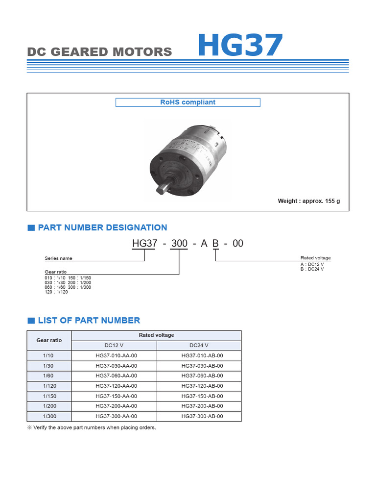 DC Geared Motors Hg37-060-Ab-00 | PDF | Gear | Electrical Engineering