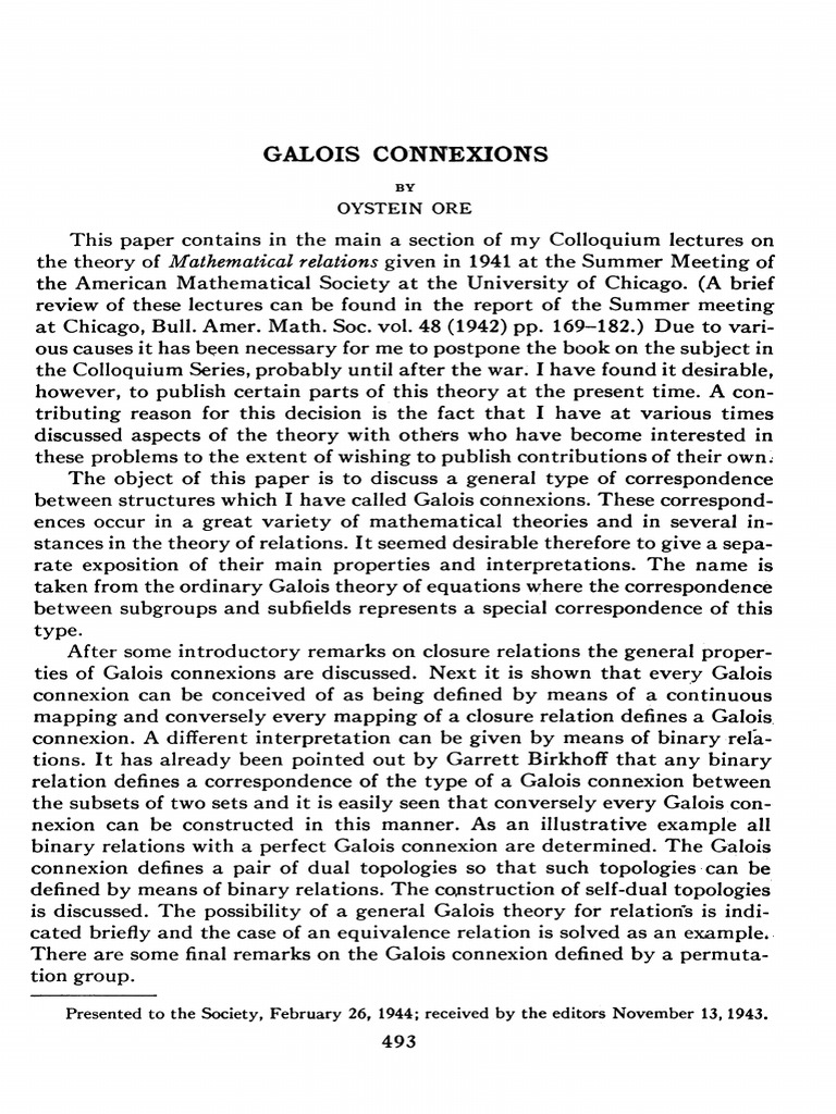 Galois Connexions - O. Ore (1944) | PDF | Mathematical Structures ...