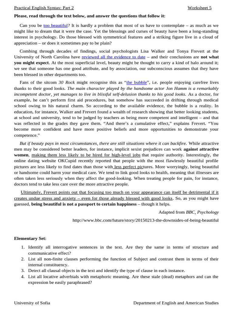 Worksheet 5 | PDF | Semantics | Sentence (Linguistics)
