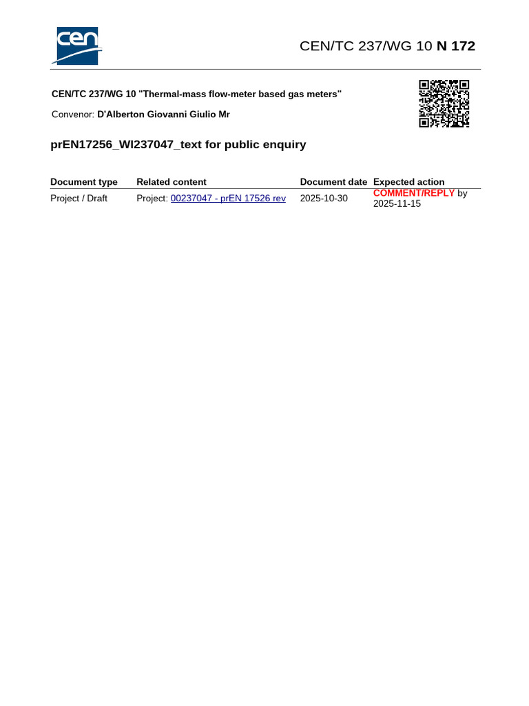 CEN-TC 237-WG 10 - N172 - prEN17256 - WI237047 - Text For Public ...