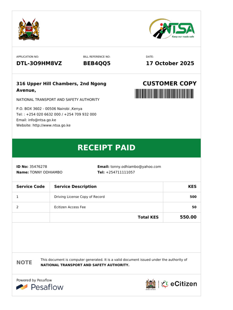 Receipt Paid: DTL-3O9HM8VZ Beb4Qq5 17 October 2025 | PDF