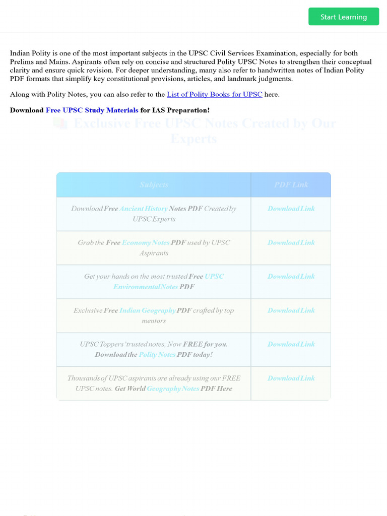 Indian Polity UPSC Notes PDF - Polity Notes For UPSC PDF Download | PDF