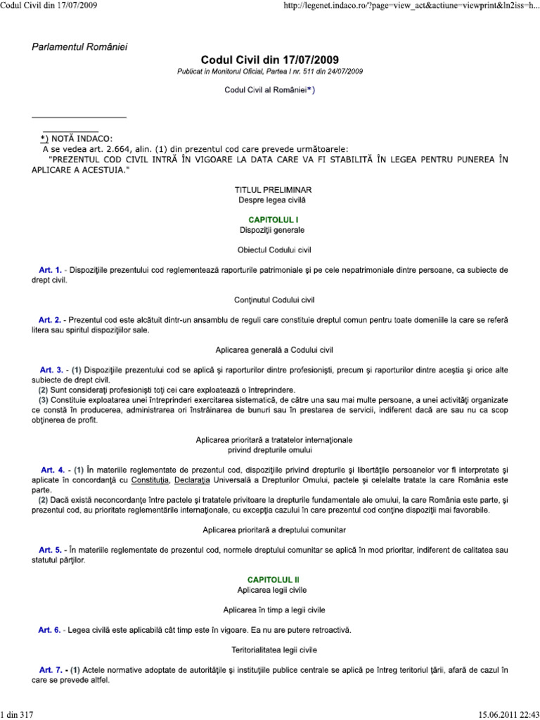 Codul Civil Din 17-07-2009 | PDF