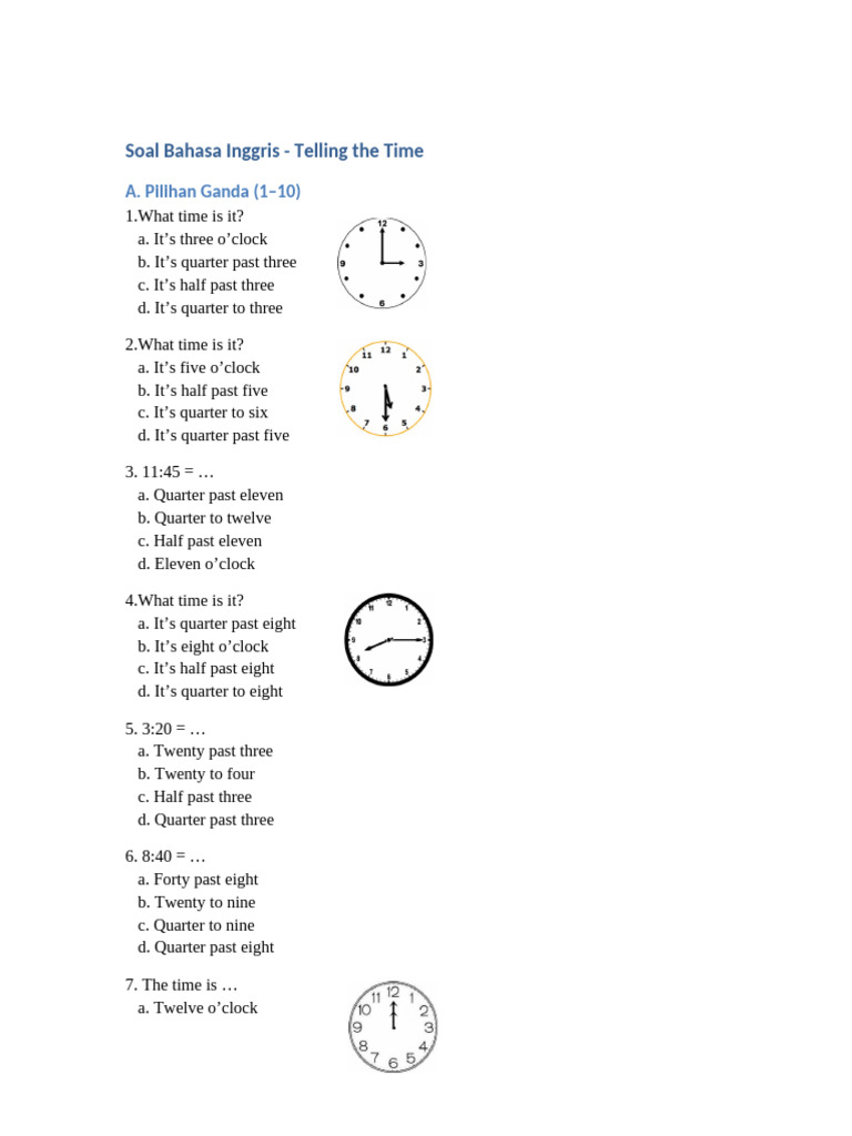 Soal Telling Time | PDF