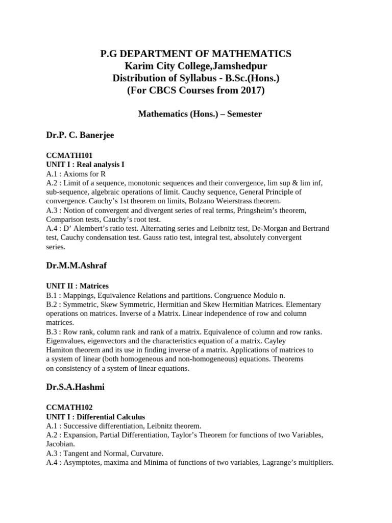 B.Sc. Mathematics Syllabus Overview | PDF | Matrix (Mathematics ...