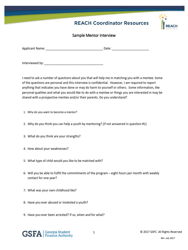 Mentor Interview Questionnaire Template | PDF | Mentorship