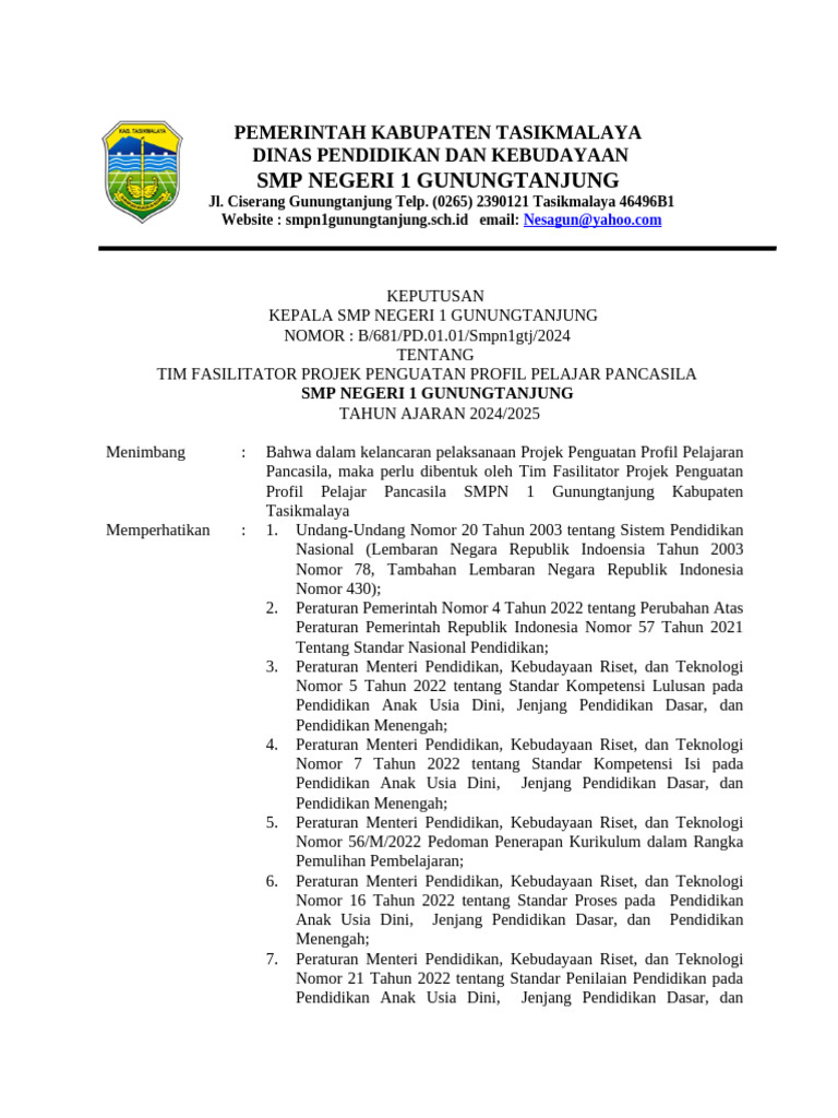 SK. Fasilitator Projek P5 ok | PDF