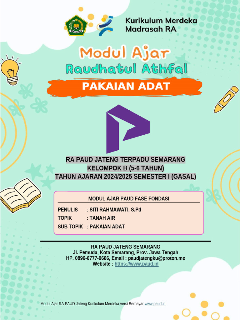 Modul Ajar PAUD: Pakaian Adat Jateng | PDF