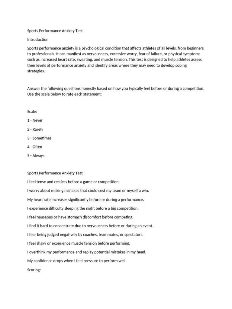 Sports Performance Anxiety Assessment | PDF