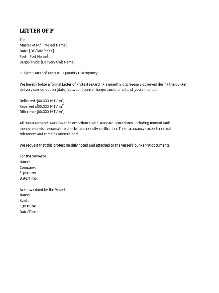 Letter of Protest Quantity Dispute | PDF