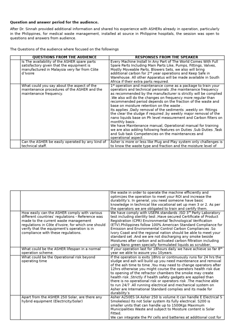 Question and Answer Period For The Audience | PDF