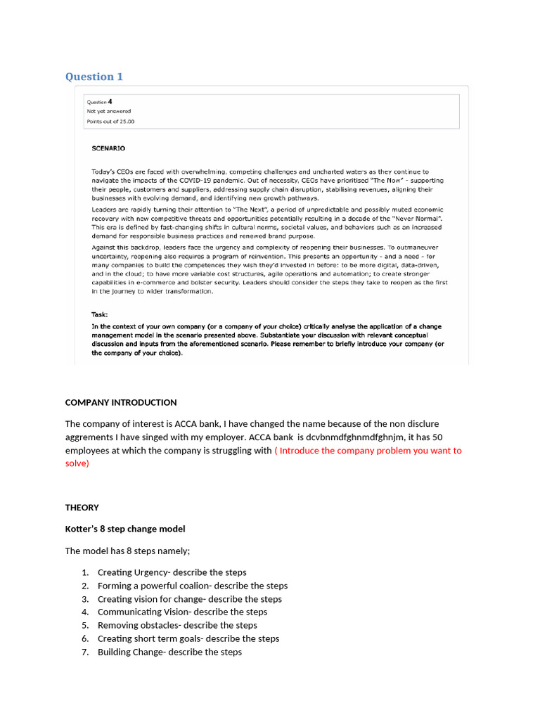 Kotter's Change Model for ACCA Bank | PDF | System | Taxes
