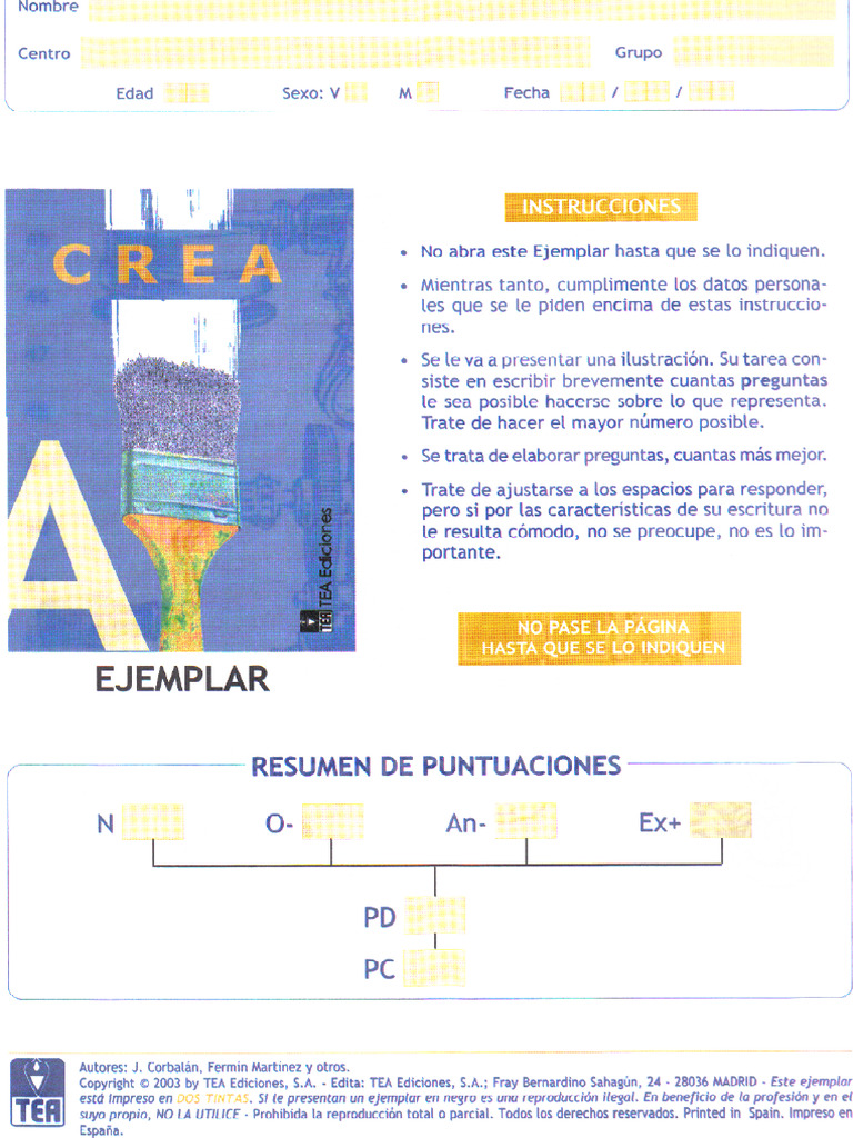 Creatividad. CREA Test A, B, C | PDF
