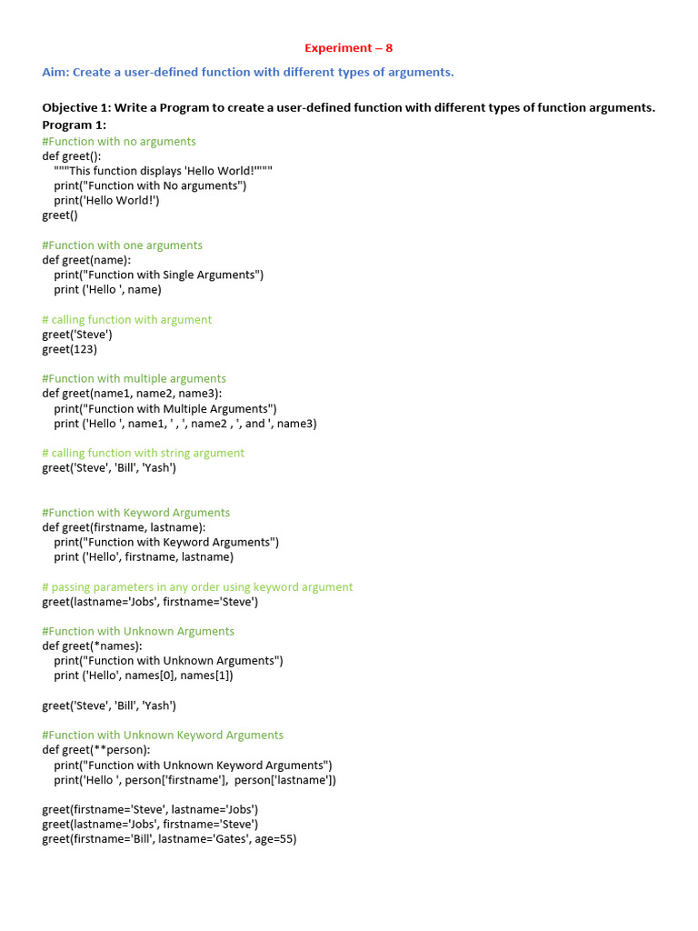 Experiment 8 | PDF | Parameter (Computer Programming) | Computer Programming