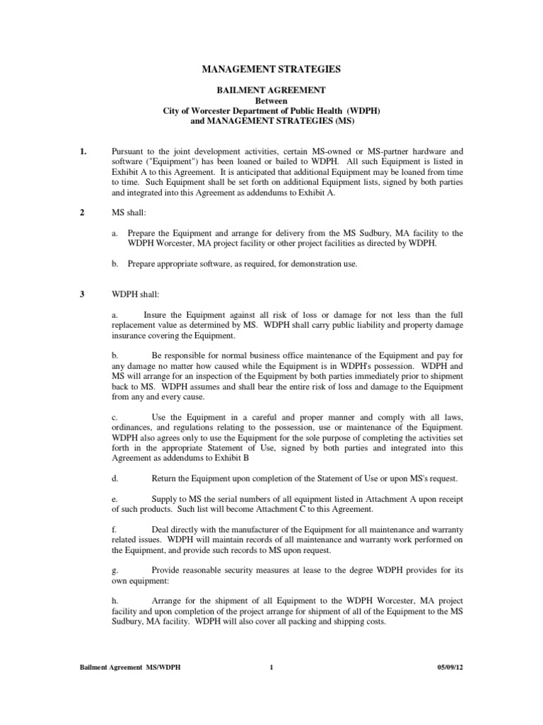 Bailment Agreement WDPH | Download Free PDF | Civil Law (Legal System ...