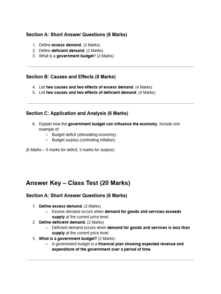 Answer Key - Class Test (20 Marks) | PDF | Deficit Spending ...