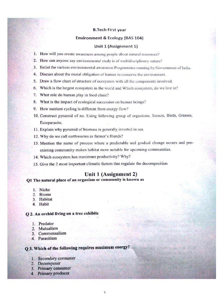 EVS Assignment All Units | PDF | Ecosystem | Ecology