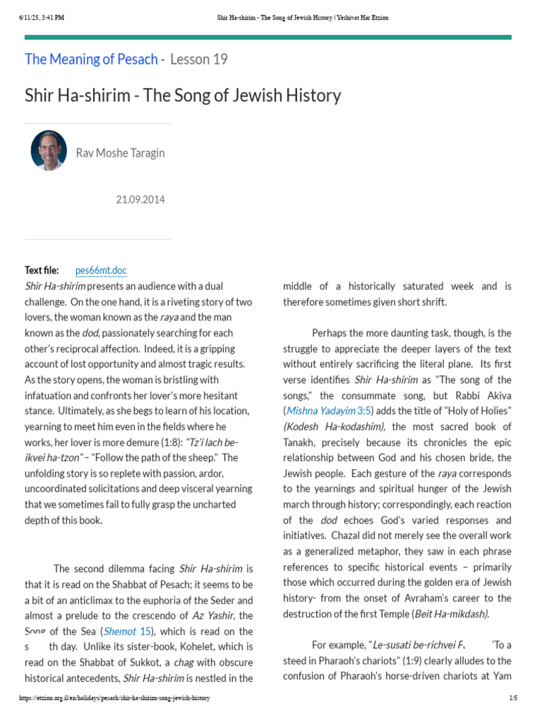 Shir Ha-shirim: Jewish Historical Song | PDF | Song Of Songs | Jewish ...