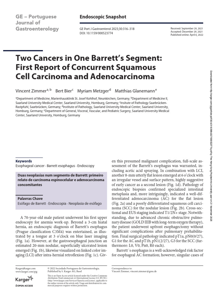 Two Cancers in One Barrett's Segment: First Report of Concurrent ...