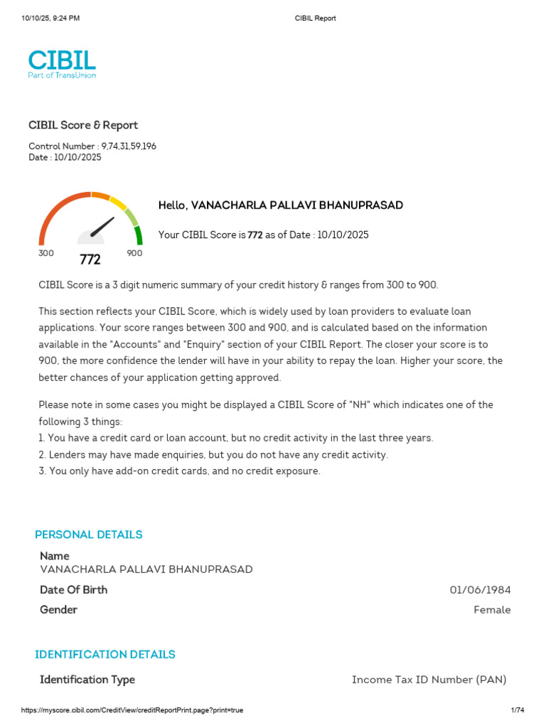 Cibil Report | PDF | Credit | Finance & Money Management