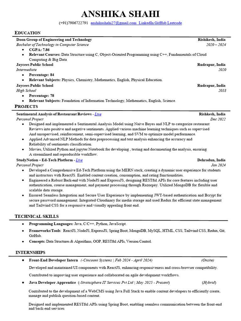 Anshika Resume Final | PDF | Computer Programming | Information Technology