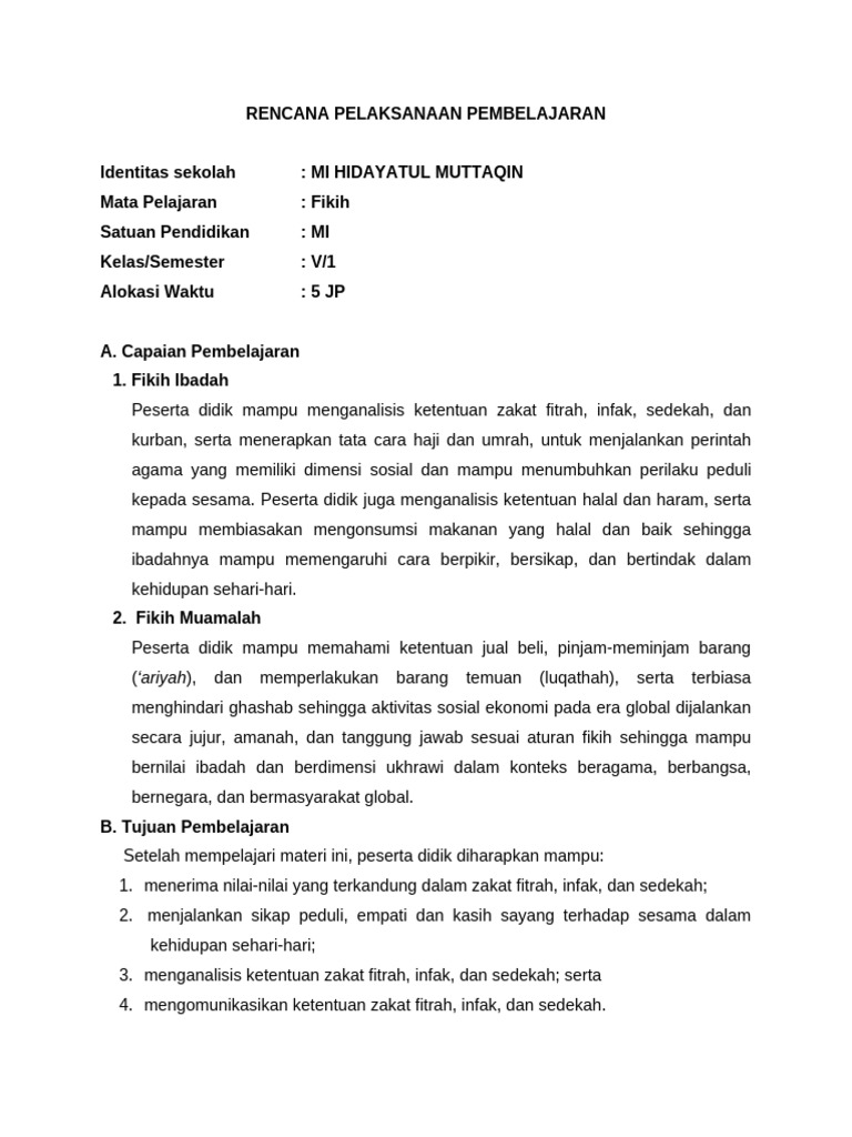 4 Modul Ajar Fikih Kelas 5 Zakat Fitrah, Infak, Dan Sedekah | PDF