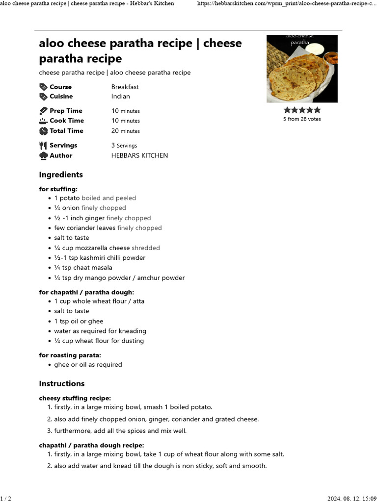 Aloo Cheese Paratha Recipe Guide | PDF | Foods | Cuisine