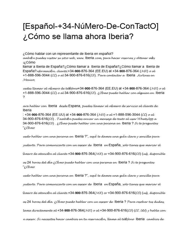 [Español-+34-NúMero-De-ConTactO] ¿Cómo se llama ahora Iberia? | PDF | Informática