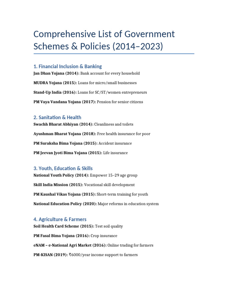 Government Schemes & Policies 2014-2023 | PDF | Government Of India ...