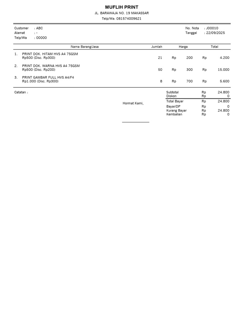 Nota Print Documen | PDF