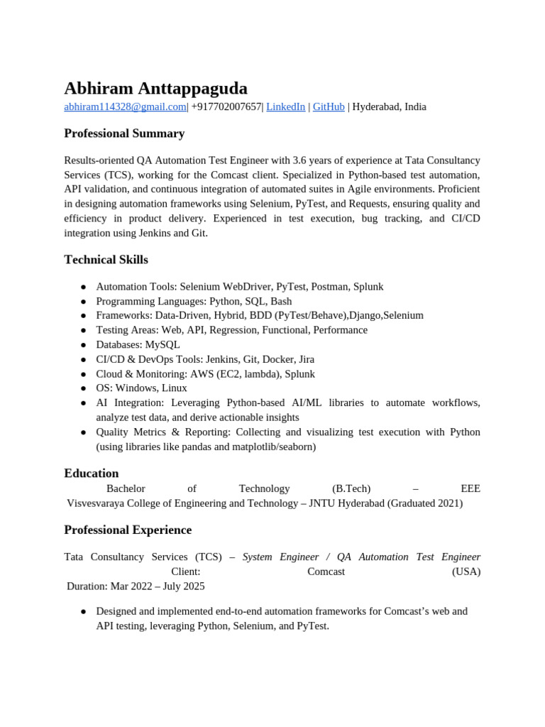 Abhiram Resume | PDF | Selenium (Software) | Software Engineering