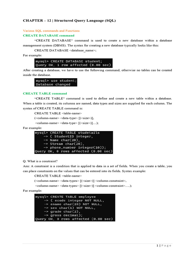 Chapter-12 SQL Commands | PDF | Databases | Table (Database)