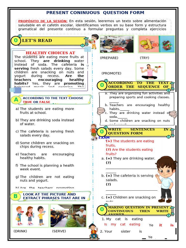¿Ficha 02 _ Sem 01 _ Jec _ Prea1 _ Present Coninuous Question Form (1) (1) | PDF | Léxico ...