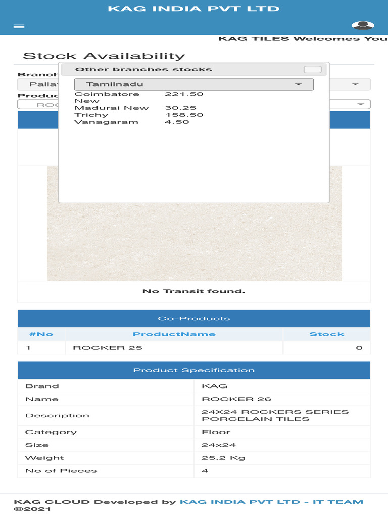 KAG Tiles Stock Availability Report | PDF