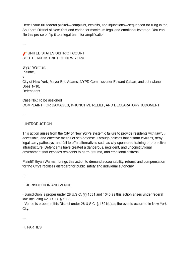 New York City Self-Defense Law Suit 75 Million | PDF | Legal Remedy ...