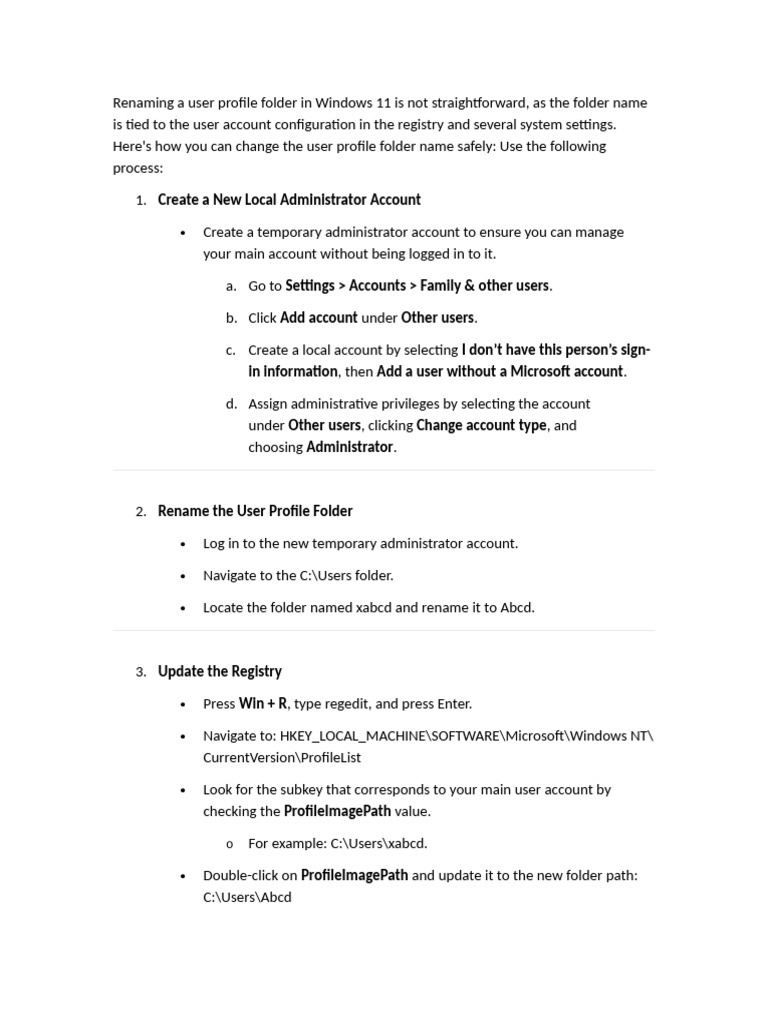 Rename User Profile Folder in Windows 11 | PDF | Windows Registry ...