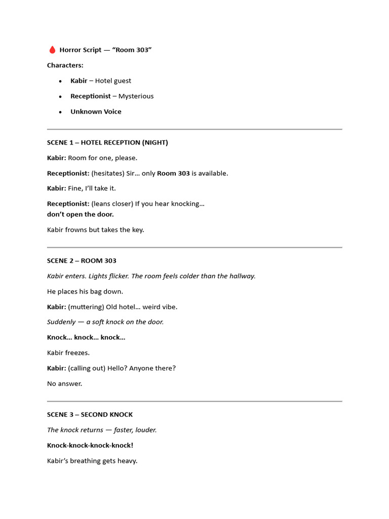 Horror Script: Room 303 Terror | PDF