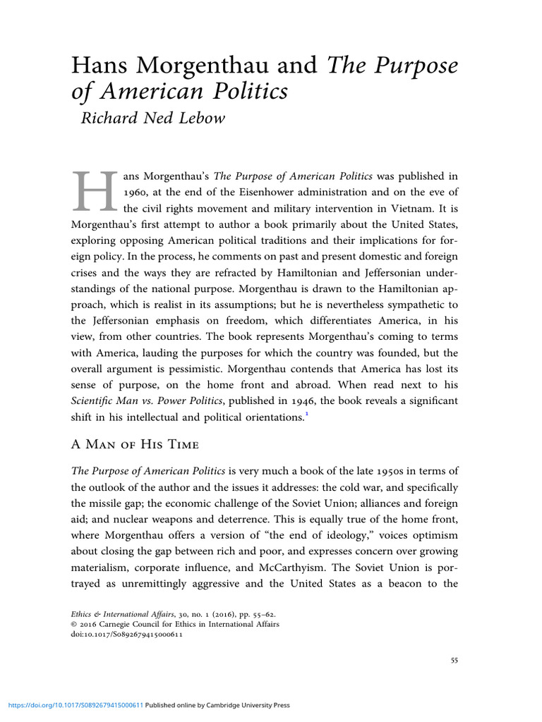 Hans Morgenthau and The Purpose of American Politics | PDF | Democracy ...