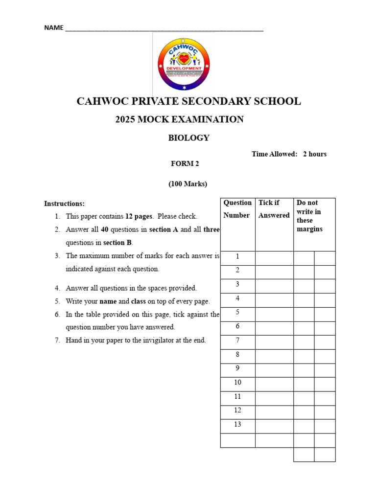 Cahwoc Biology Form Two Today3 | PDF | Glucose | Leaf