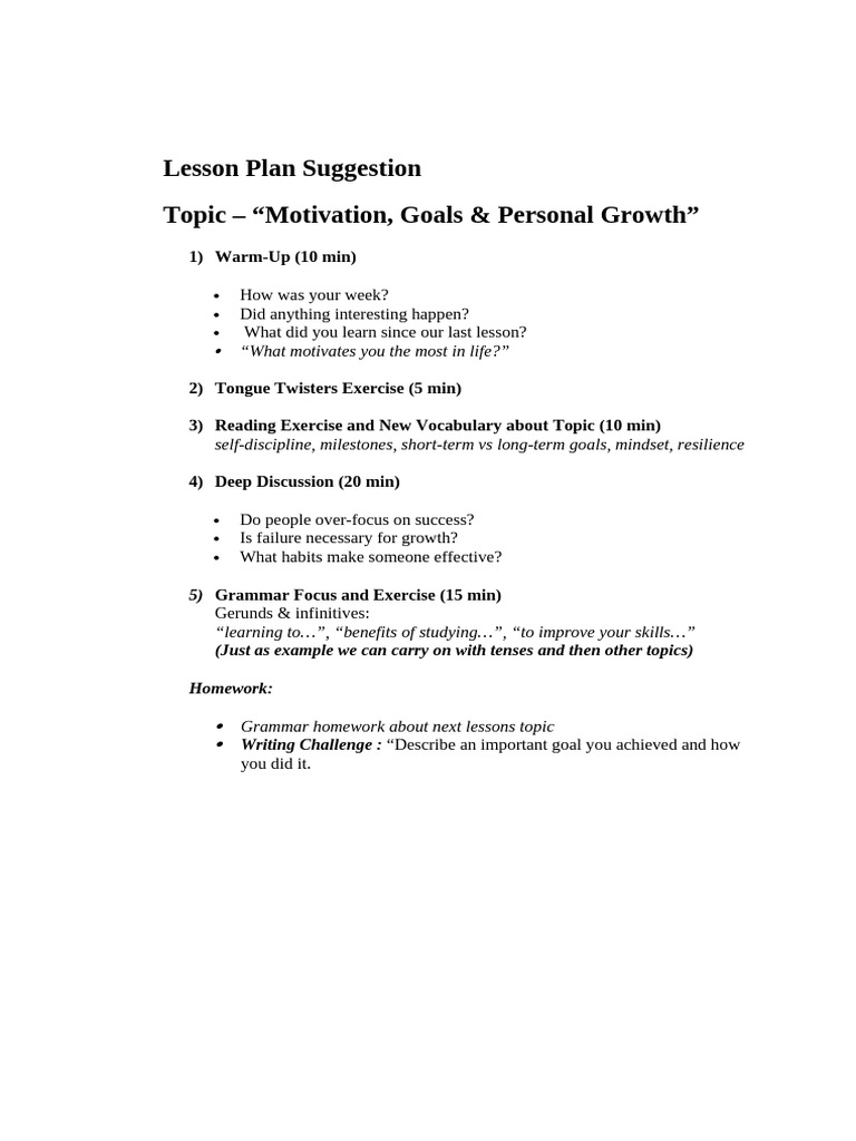 Motivation and Personal Growth Lesson Plan | PDF