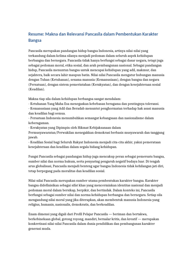 Pancasila: Fondasi Karakter Bangsa Indonesia | PDF