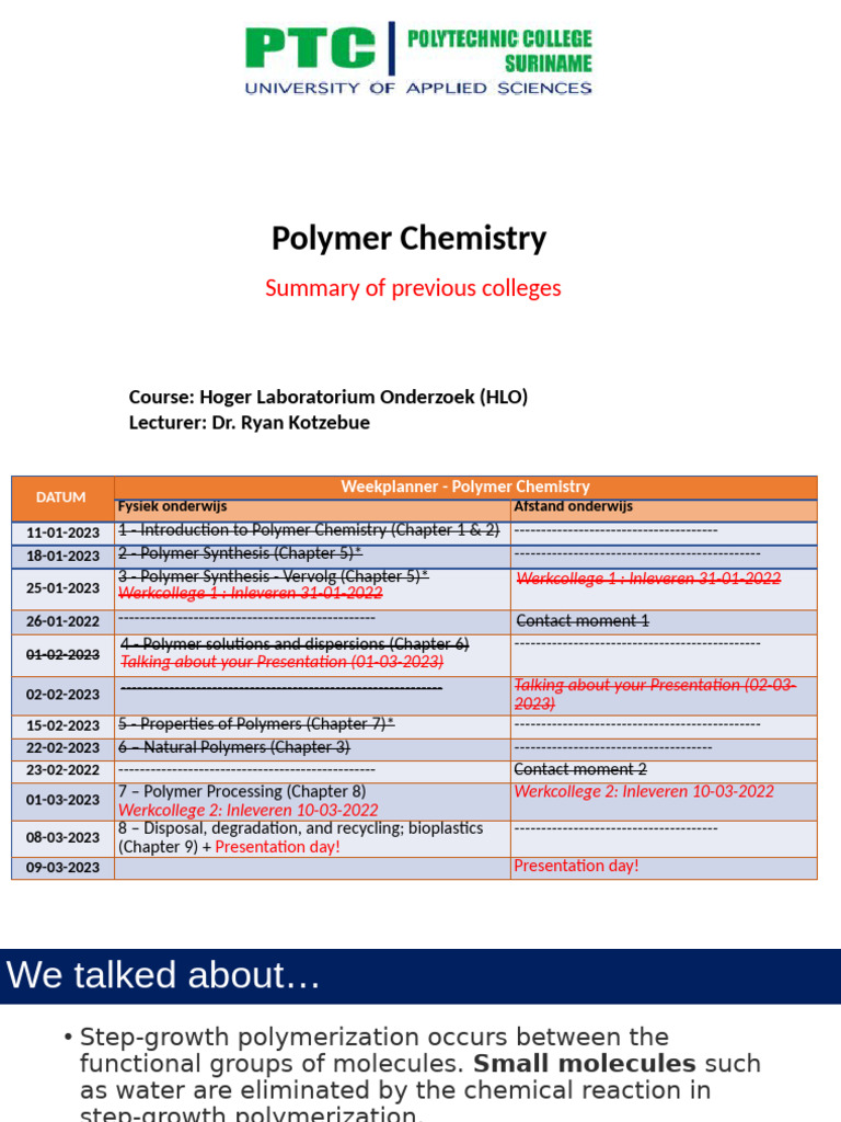 Polymer Chemistry Course Overview | PDF | Polymers | Extrusion