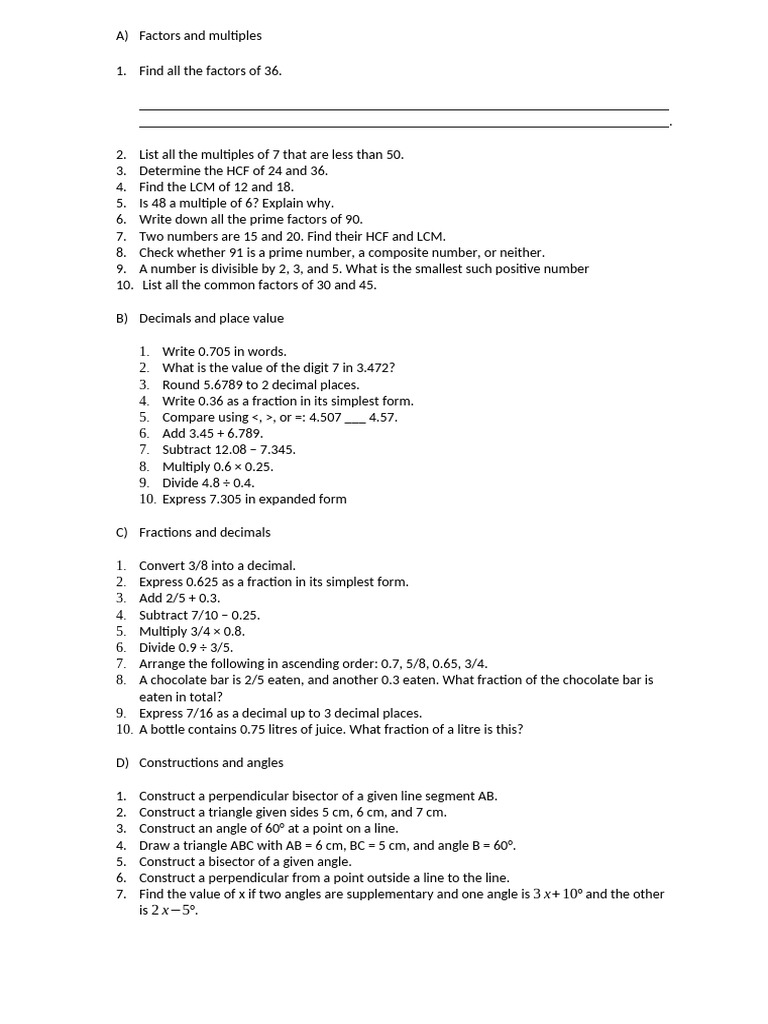 Math Concepts: Factors, Decimals, Fractions | PDF