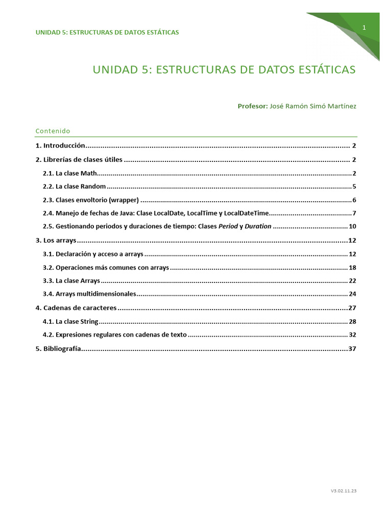Estructuras de Datos Estáticas en Java | PDF | Ingeniería de software ...